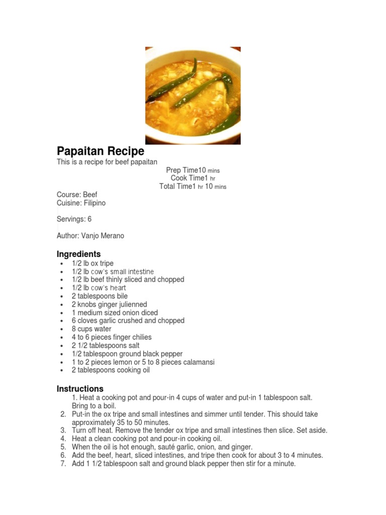 Papaitan Recipe: Ingredients | PDF