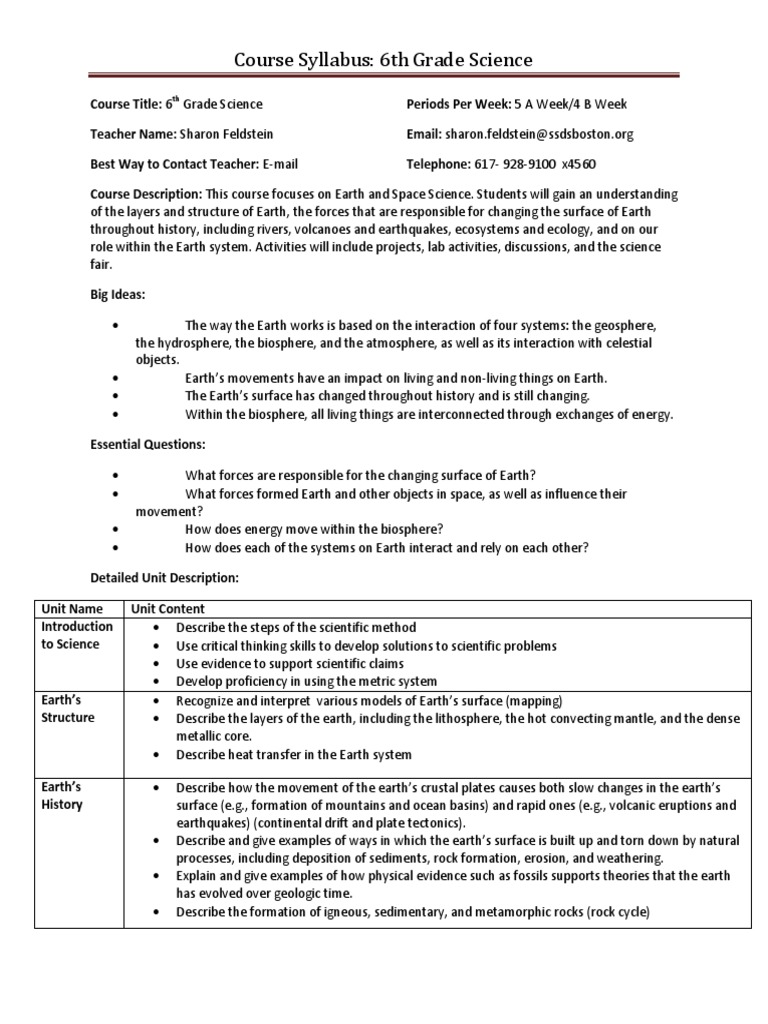 Course Syllabus: 6th Grade Science | PDF | Plate Tectonics | Earth