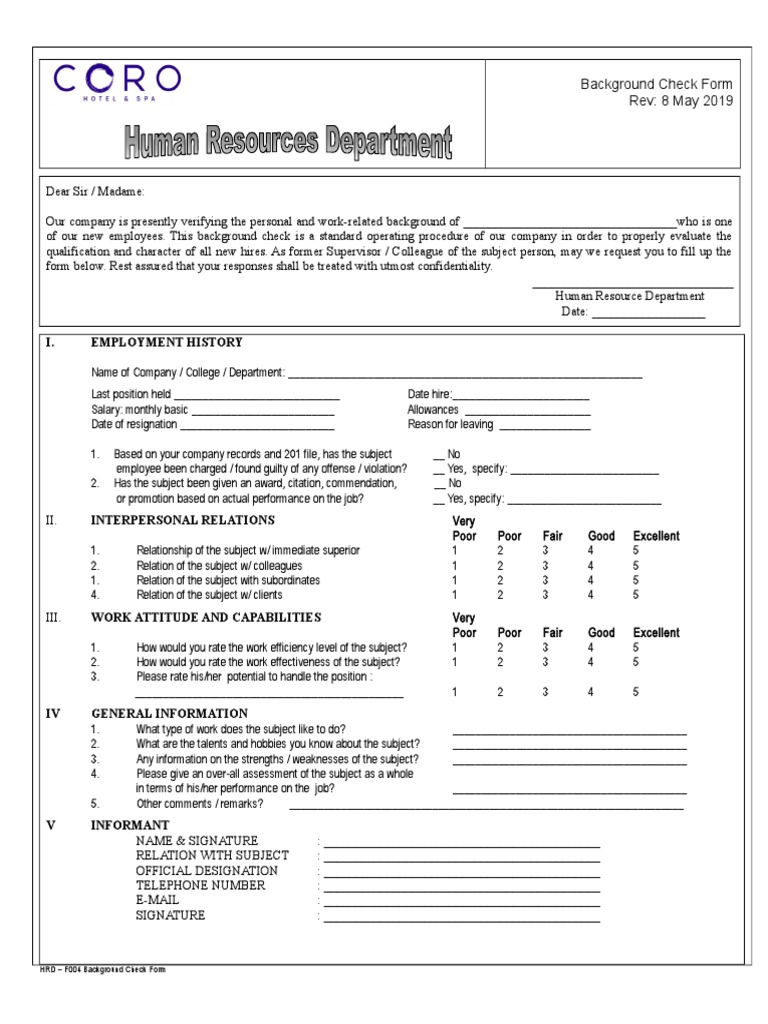 Background Check Form | PDF | Background Check | Employment