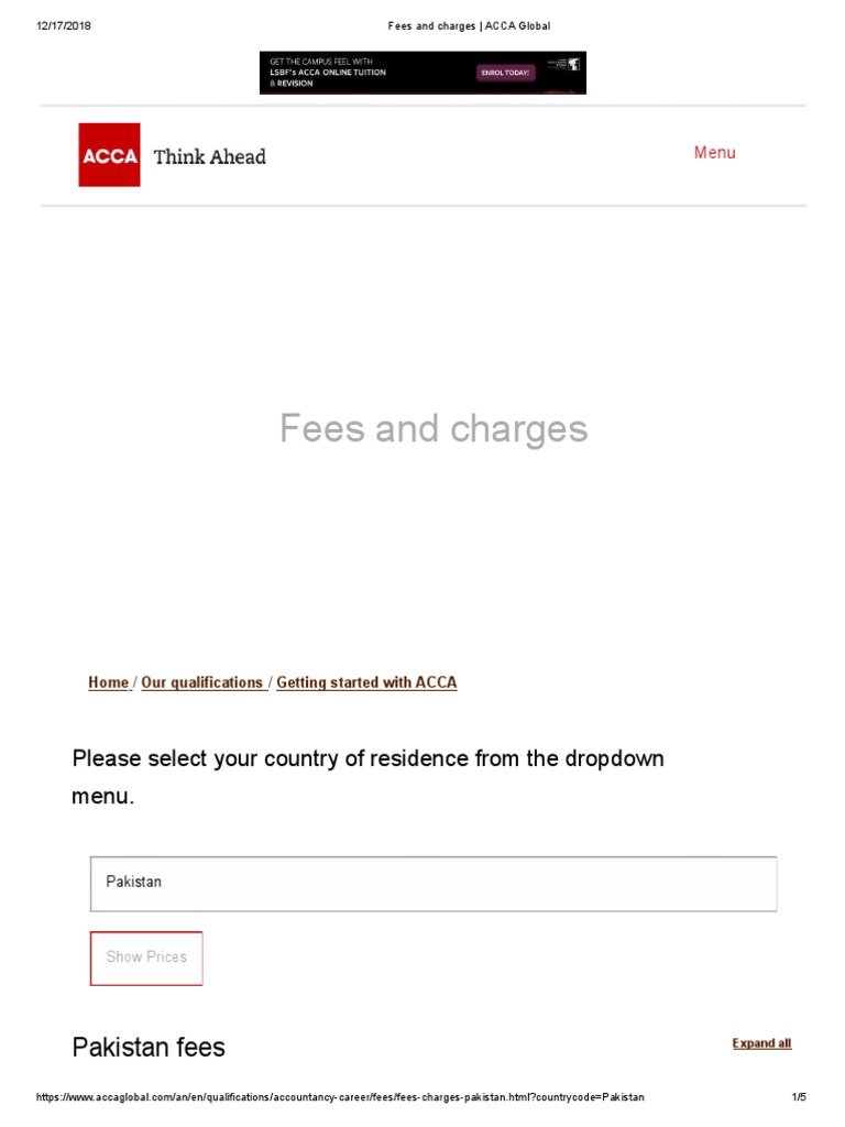 Fees and Charges of ACCA | Fee | Subscription Business Model
