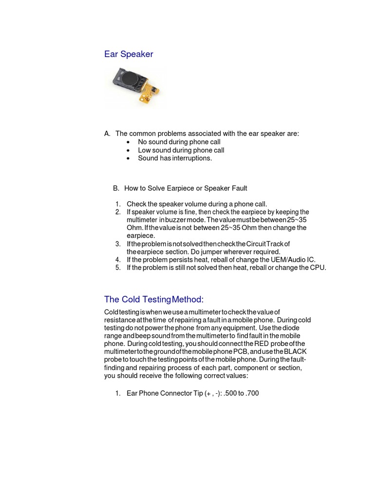 Ear Speaker Cold Test | PDF