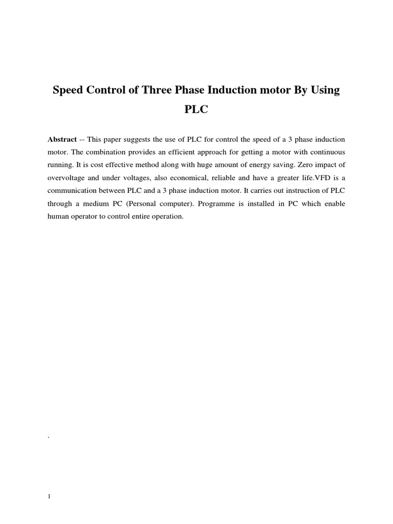 Speed Control of Three Phase Induction Motor by Using PLC | PDF ...