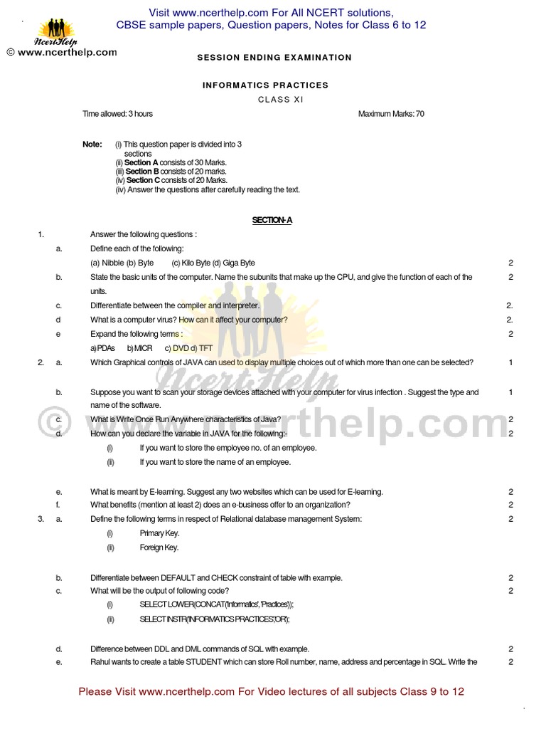 InforMatics Practices Question Paper 2015 | PDF | Computer Program | Programming