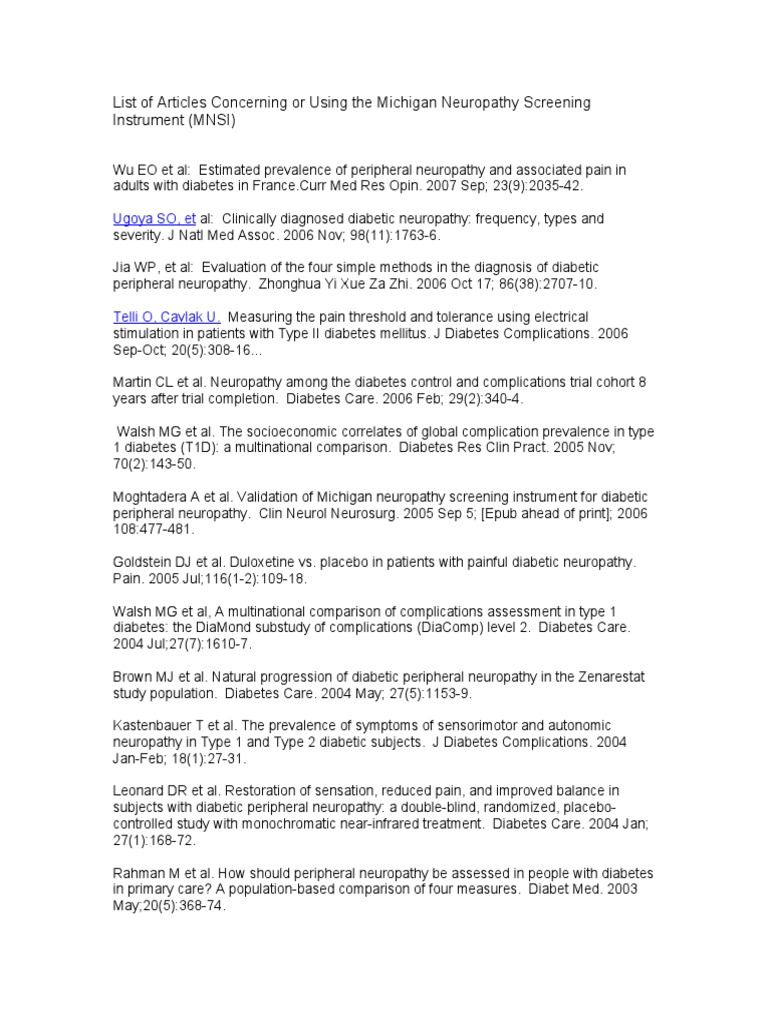 MNSI References | PDF | Peripheral Neuropathy | Diabetes Mellitus