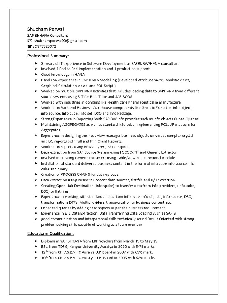 Subham Final CV | PDF | Sap Se | Data Analysis
