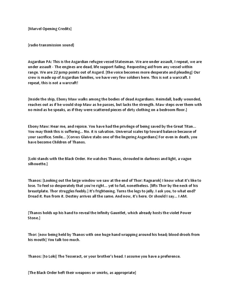 Avenger Infinity War Script | PDF | Loki (Comics) | Marvel Comics ...