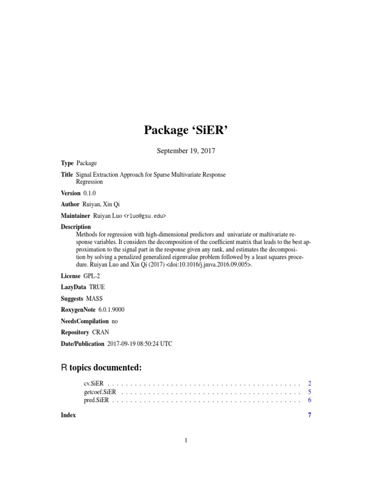 Package Sier': R Topics Documented | PDF | Correlation And Dependence | Regression Analysis