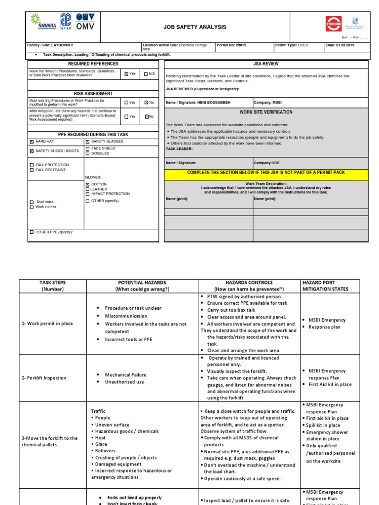 JSA-Loading-Offloading of Chemical Products With Forklift | PDF ...