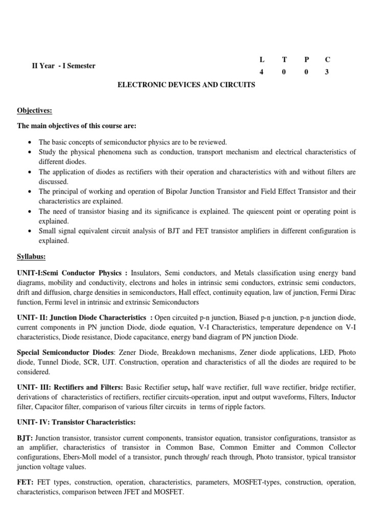 R16 EDC ECE Syllabus | PDF | Bipolar Junction Transistor | Transistor