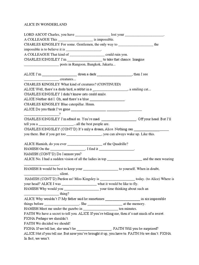 Alice in Wonderland Listening Test | PDF | Alice's Adventures In ...