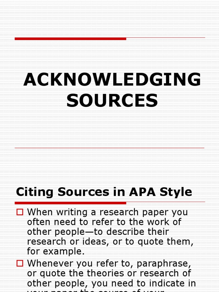Acknowledging Sources | Download Free PDF | Citation | Note (Typography)