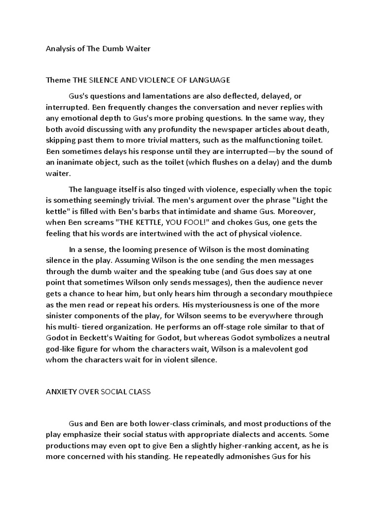 Analysis of The Dumb Waiter | PDF