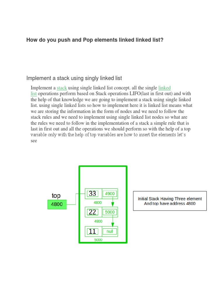How Do You Push and Pop Elements Linked Linked List? | PDF