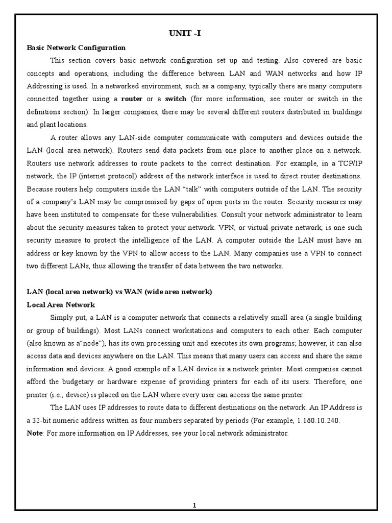 Unit - I: Basic Network Configuration | PDF | Router (Computing) | Computer Network