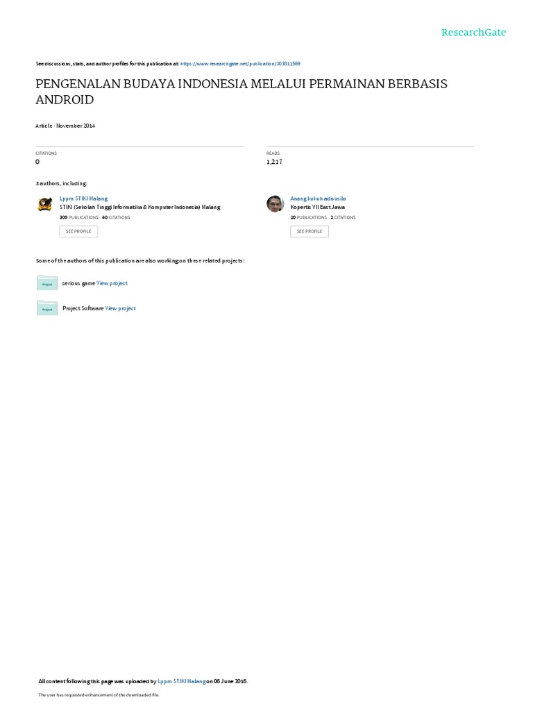 Pengenalan Budaya Indonesia Melalui Permainan Berbasis Android | PDF