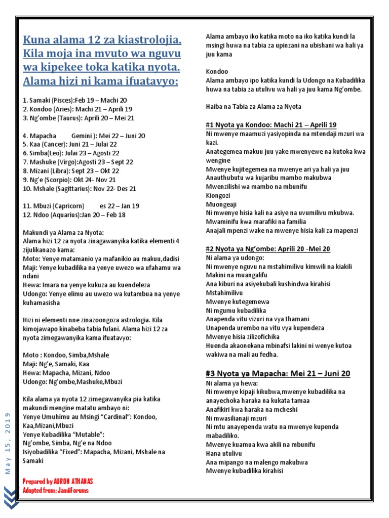 Kuna Alama 12 Za Kiastrolojia | PDF