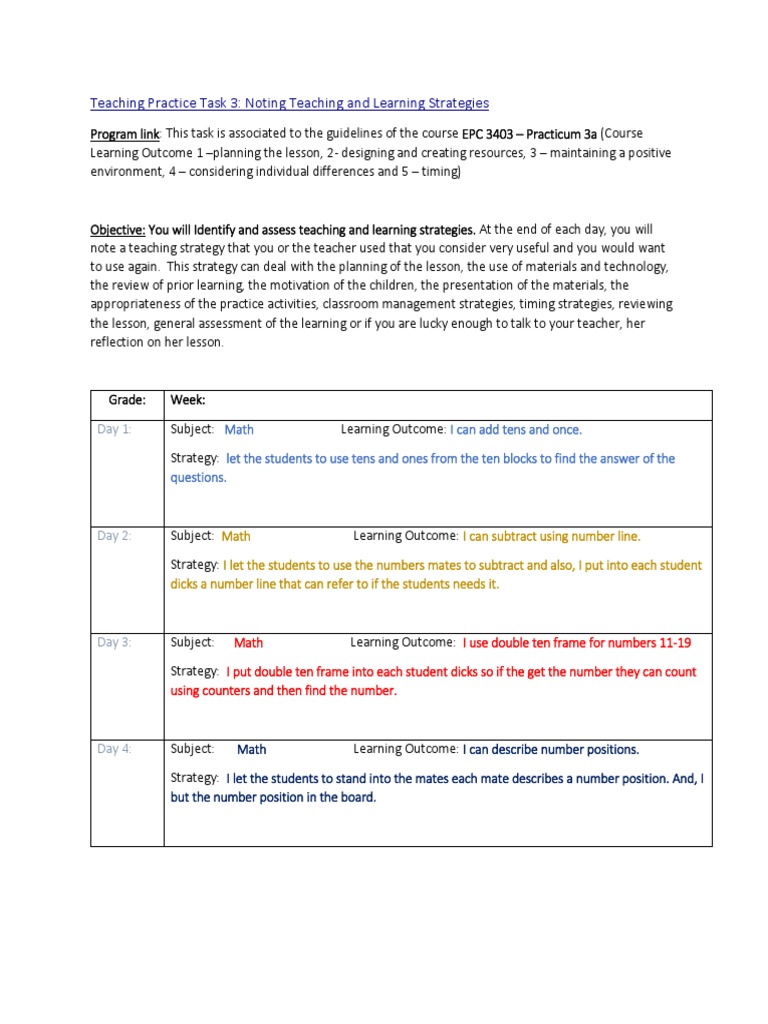 Teaching Practice Task 3: Noting Teaching and Learning Strategies | PDF