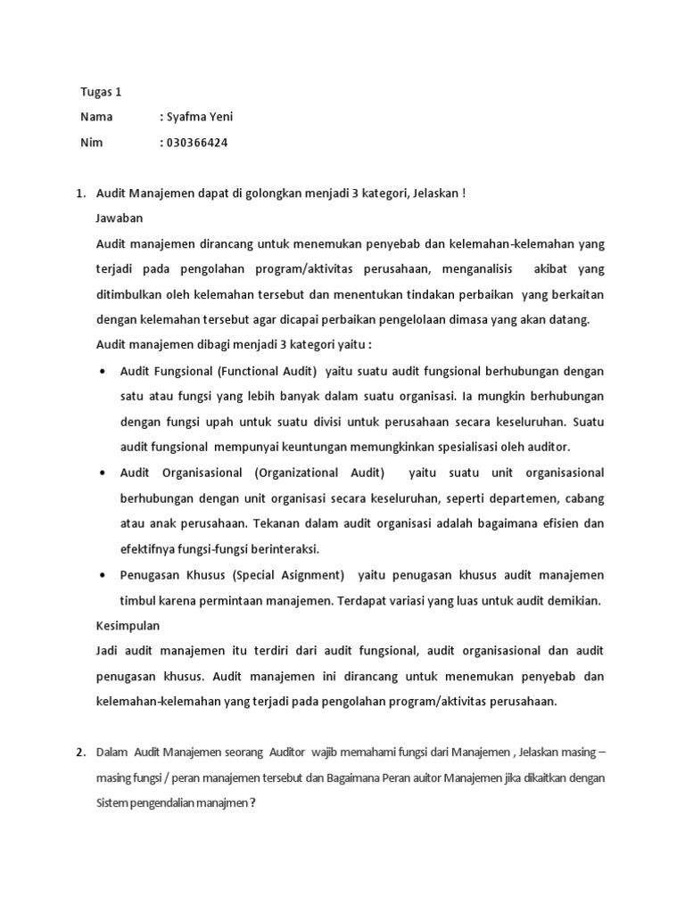 Kategori dan Fungsi Audit Manajemen | PDF