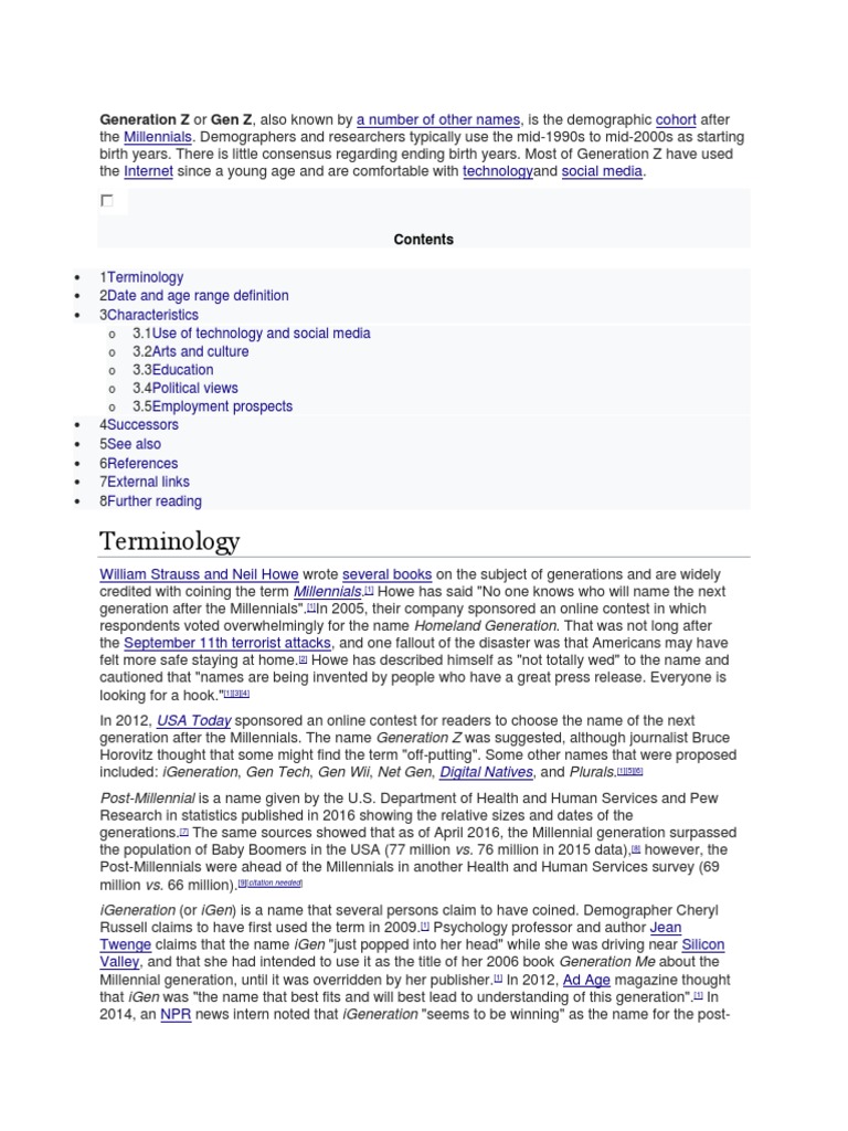 Terminology: Generation Z or Gen Z, Also Known by | PDF | Millennials ...