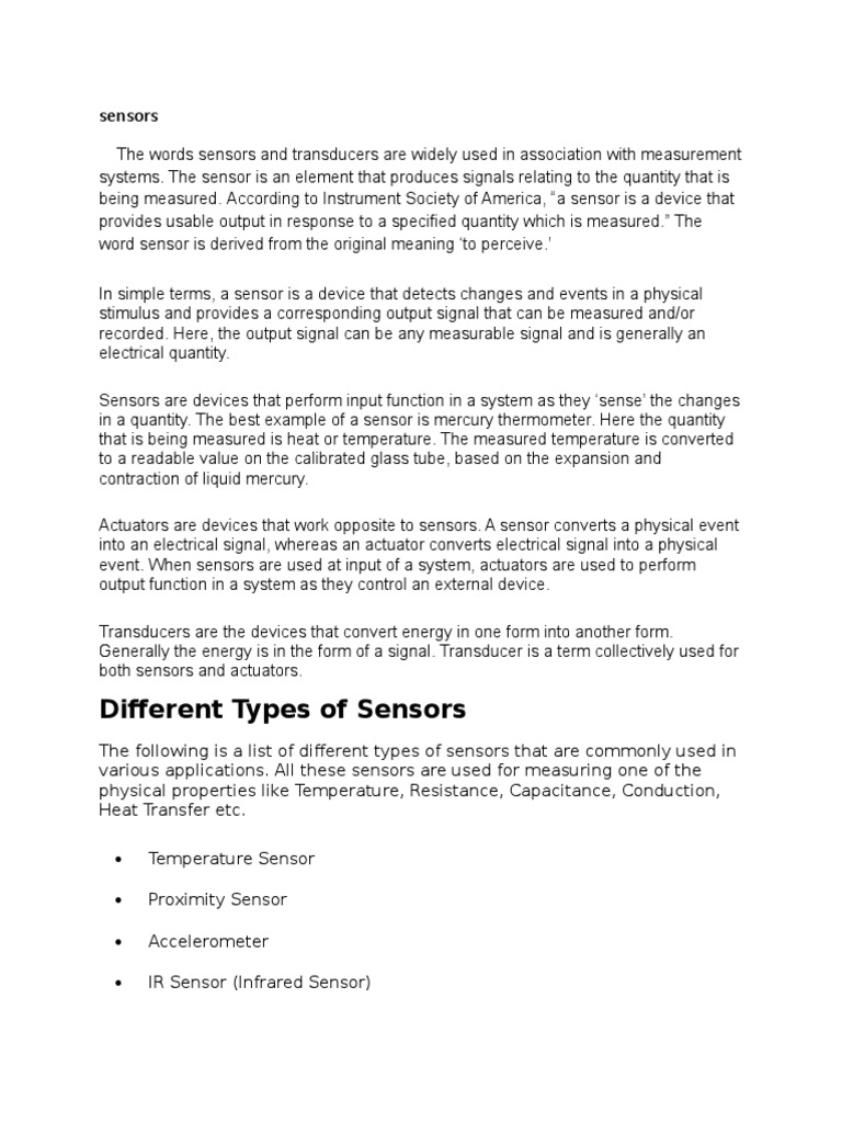 Different Types of Sensors | PDF | Sensor | Hvac