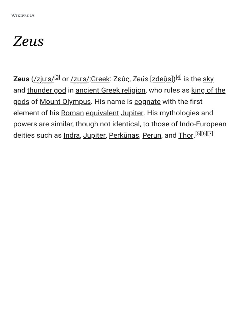Zeus - Wikipedia | Download Free PDF | Zeus | Twelve Olympians