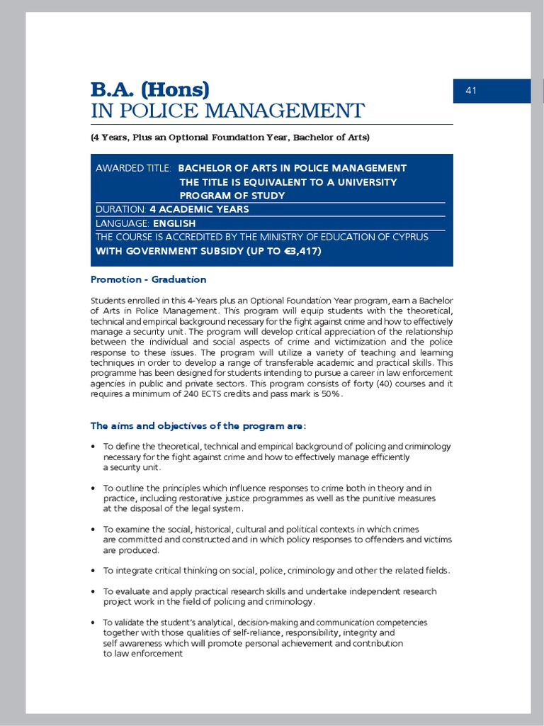 BA in Police Management Program | PDF | Crime & Violence | Crime Thriller