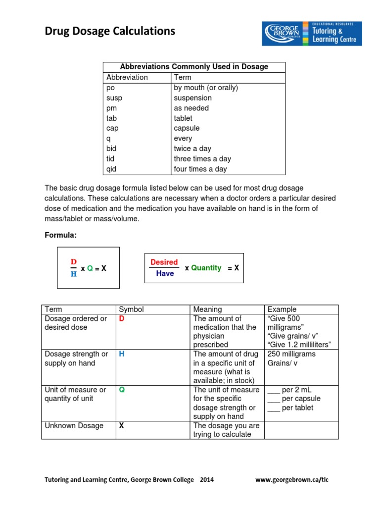 Drug Dosage Calculations: Abbreviations Commonly Used in Dosage | PDF ...