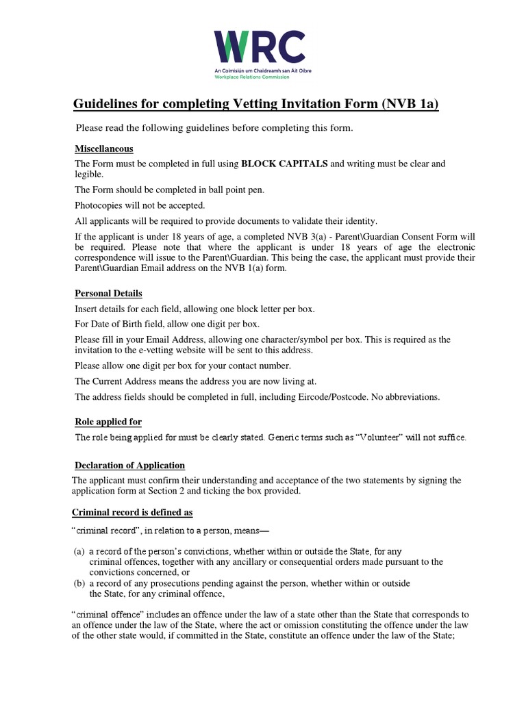 Guidelines For Completing Vetting Invitation Form (NVB 1a) | PDF ...