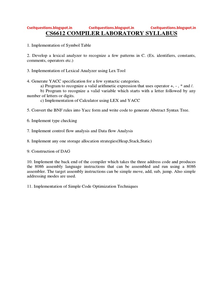 CD Lab Manual PDF | PDF | Compiler | Assembly Language