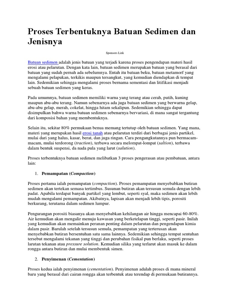 Proses Terbentuknya Batuan Sedimen Dan Jenisnya | PDF | Perjalanan ...