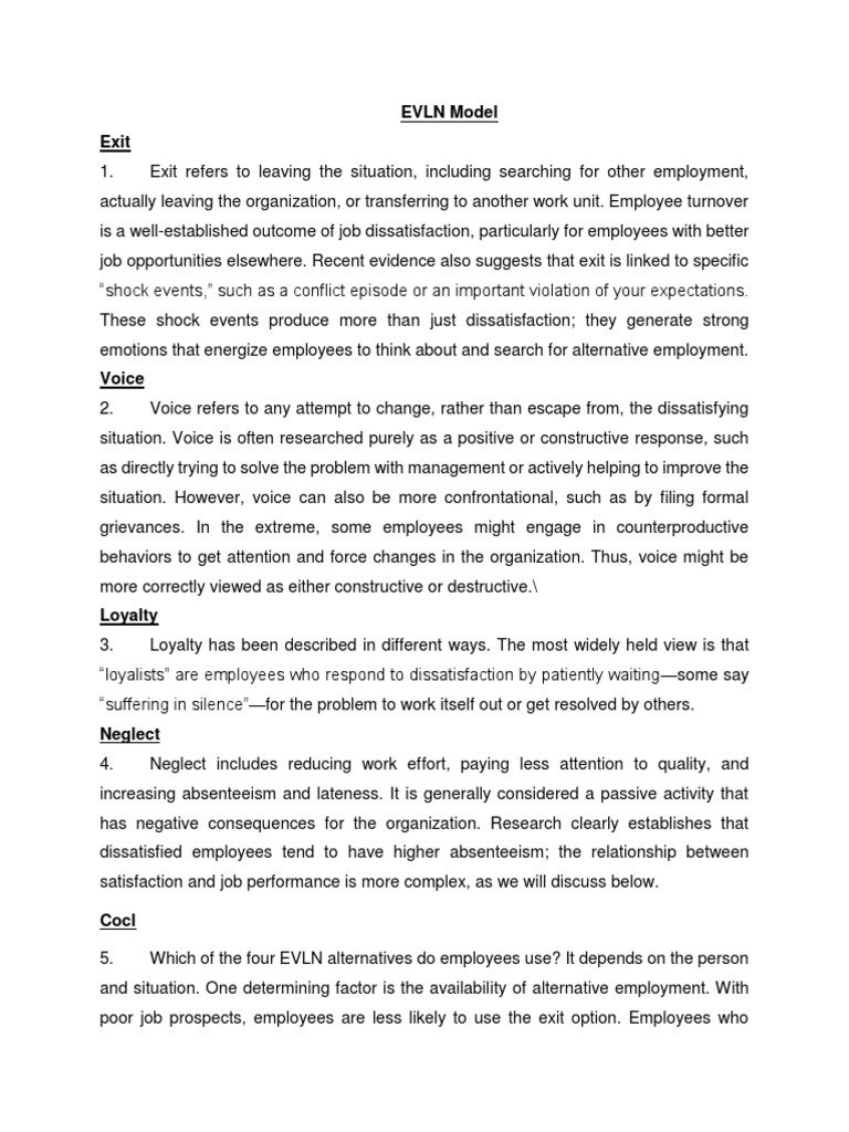 EVLN Model Explained | PDF | Employment | Social Psychology