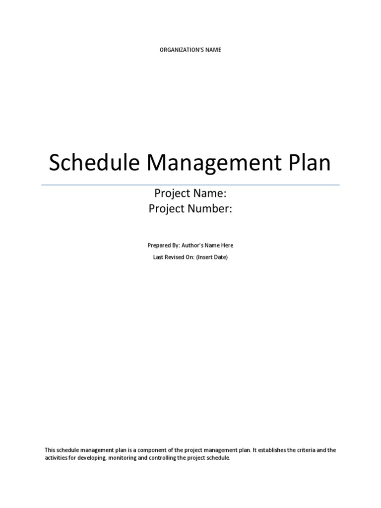 Schedule Management Plan: Project Name: Project Number | PDF | Project ...