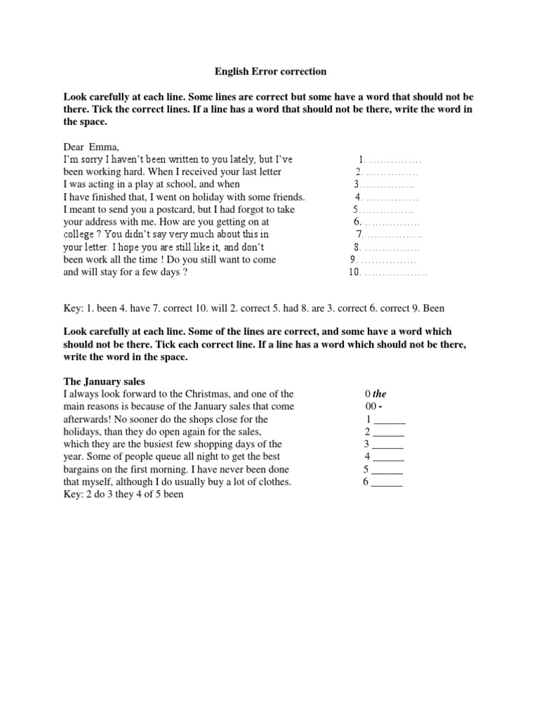 English error correction practice with passages and exercises | PDF