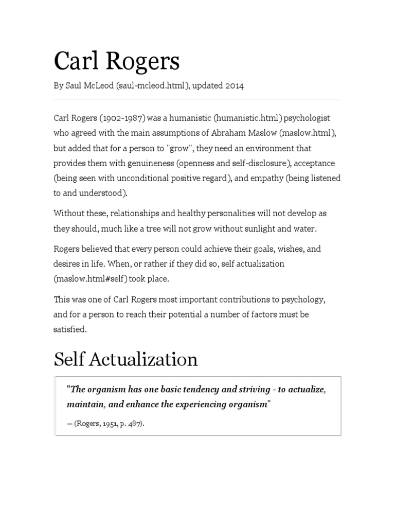 Carl Rogers' Self-Actualization Theory | PDF | Self Actualization | Action (Philosophy)