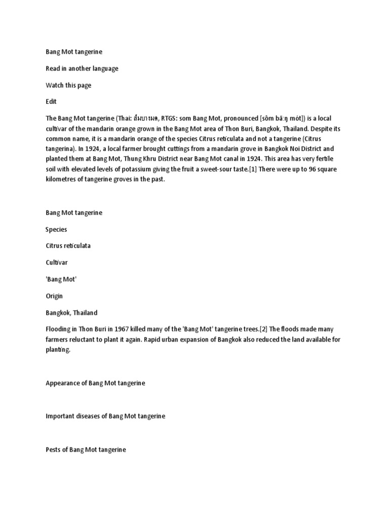 Bang Mot Tangerine: A Local Cultivar | PDF | Citrus | Orange (Fruit)