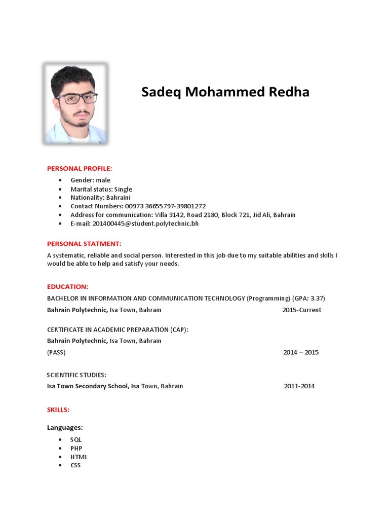 Sadeqmohd CV | PDF | Bahrain | Leadership