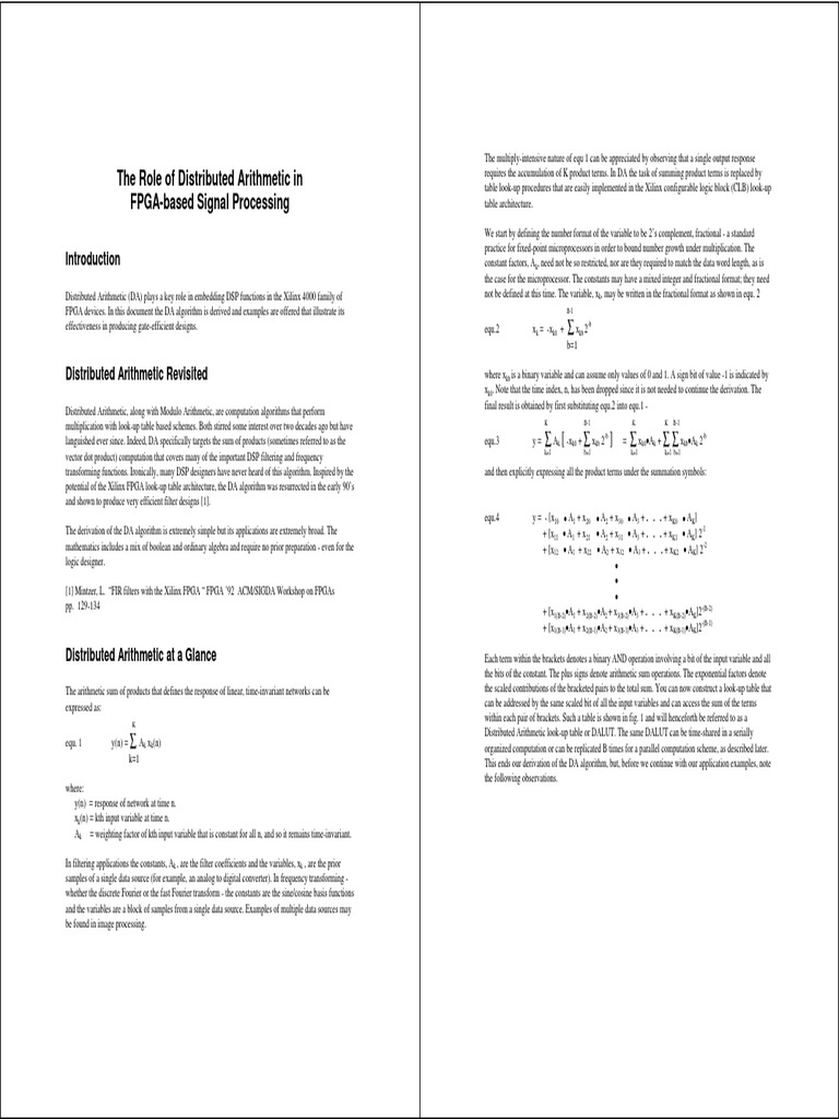 The Role of Distributed Arithmetic in FPGA-based Signal Processing | PDF | Decibel | Digital ...