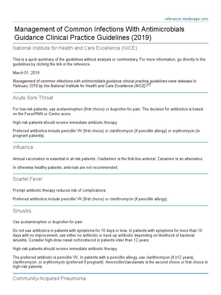 Management of Common Infections With Antimicrobials Guidance Clinical ...