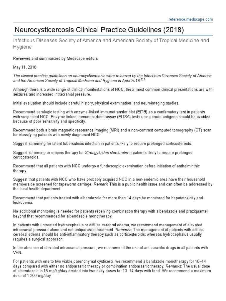 Neurocysticercosis Clinical Practice Guidelines (2018) PDF | PDF | Neuroimaging | Epidemiology