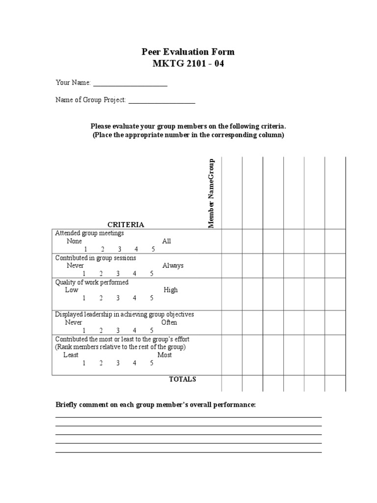 Peer Evaluation Form | PDF