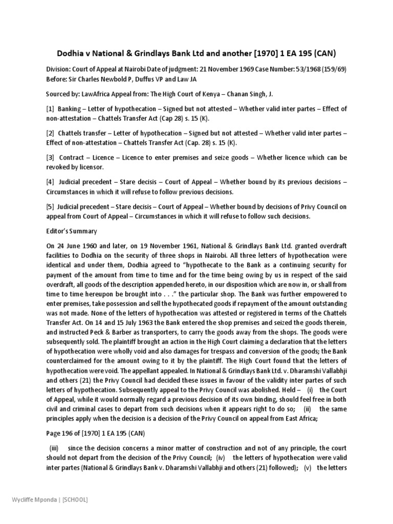 Analysis of the Validity of Unattested Letters of Hypothecation in ...