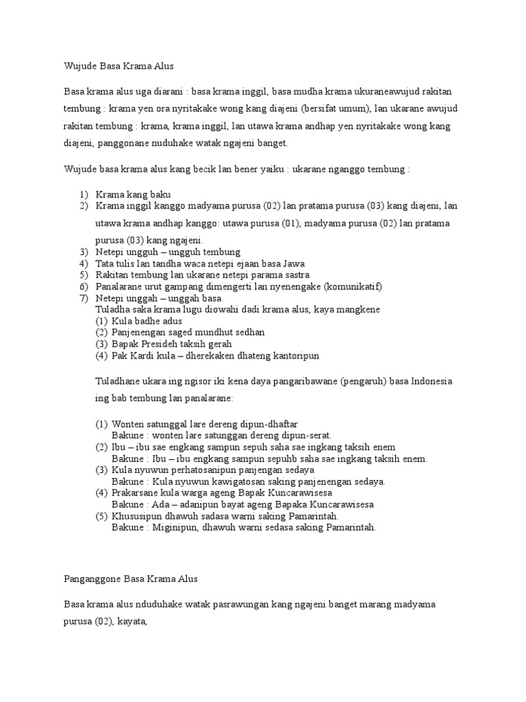 Belajar Bahasa Krama Alus Lan Lugu | PDF