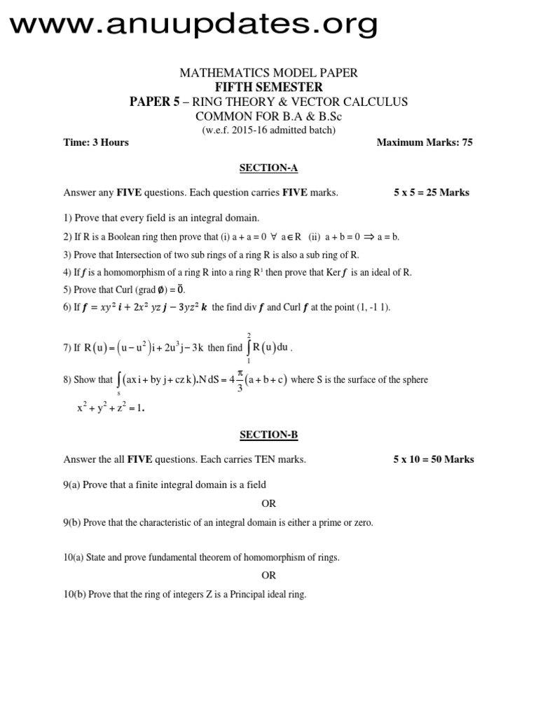 Mathematics V | PDF | Ring (Mathematics) | Field (Mathematics)