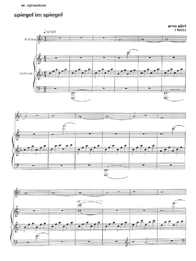 PART, ARVO - Spiegel Im Spiegel for Violin and Piano
