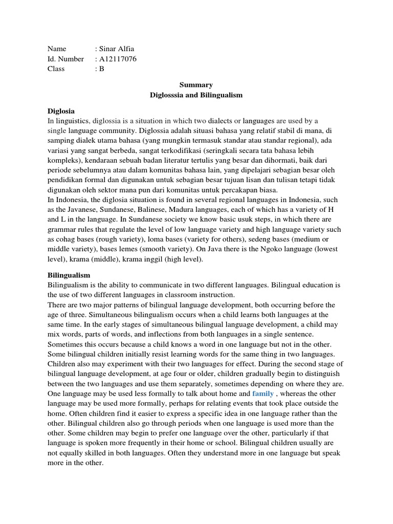 Diglosssia and Bilingualism Diglosia: In, Diglossia Is A Situation in ...