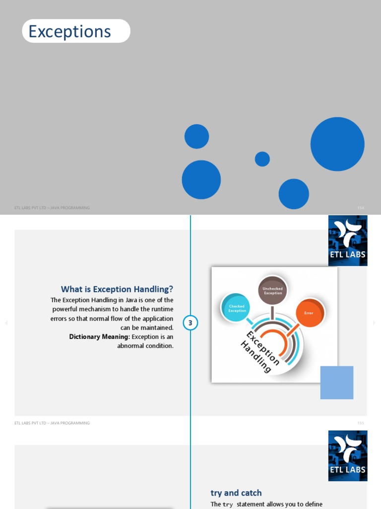 Exceptions: Etl Labs PVT LTD - Java Programming | PDF | Java ...
