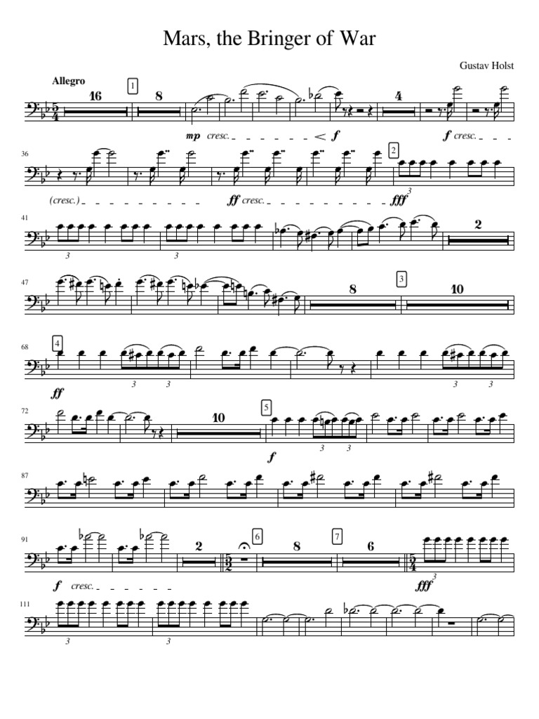 Holst The Planets (Mars) Bass Clef Euphonium | PDF | Elements Of Music ...