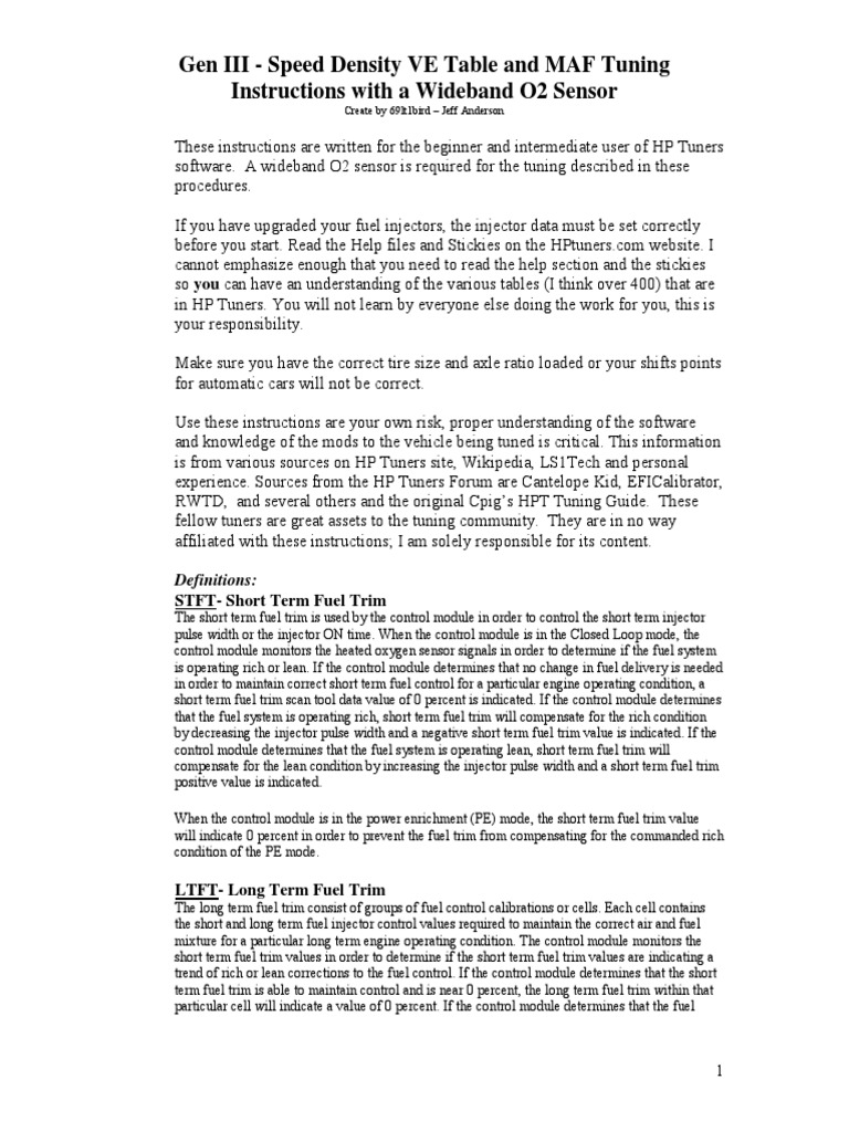 Gen III - Speed Density VE Table and MAF Tuning Instructions With A ...