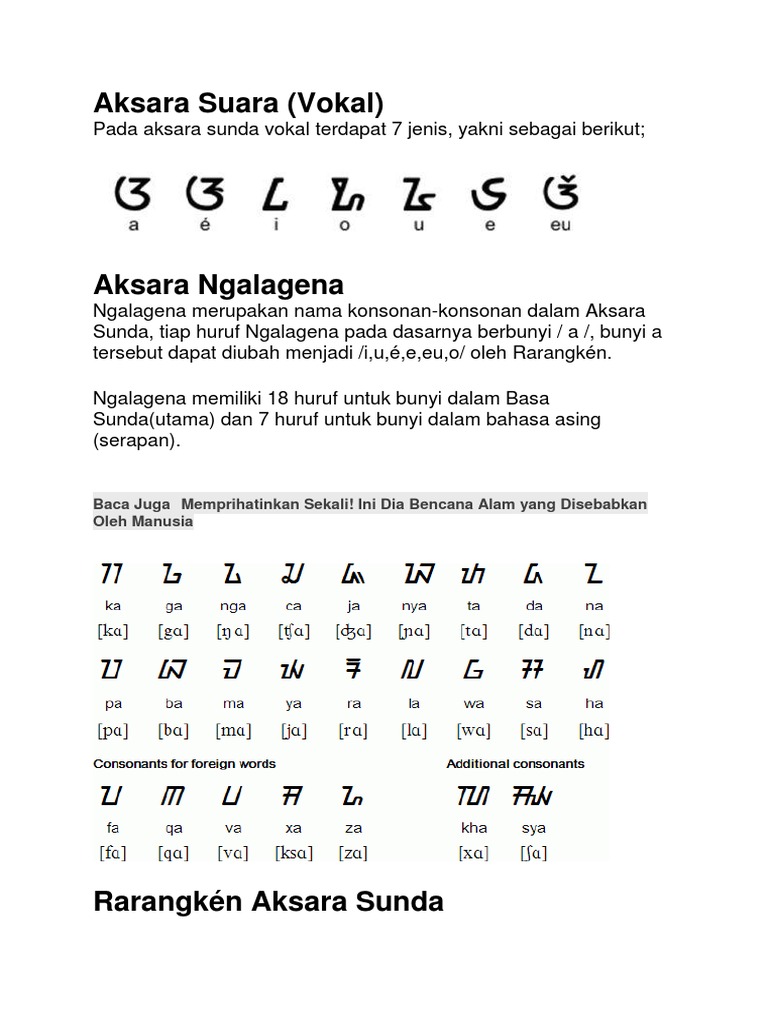 Aksara Sunda: Ngalagena dan Rarangkén | PDF | Seni & Disiplin Bahasa