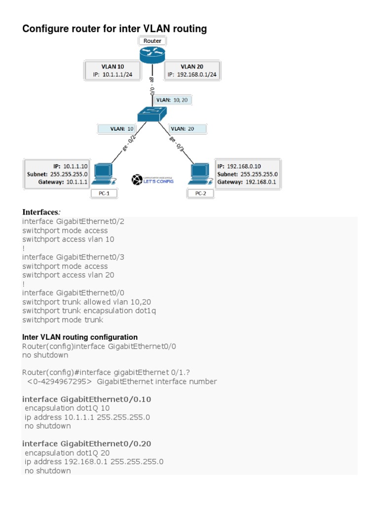 Configure Router For Inter VLAN Routing | PDF